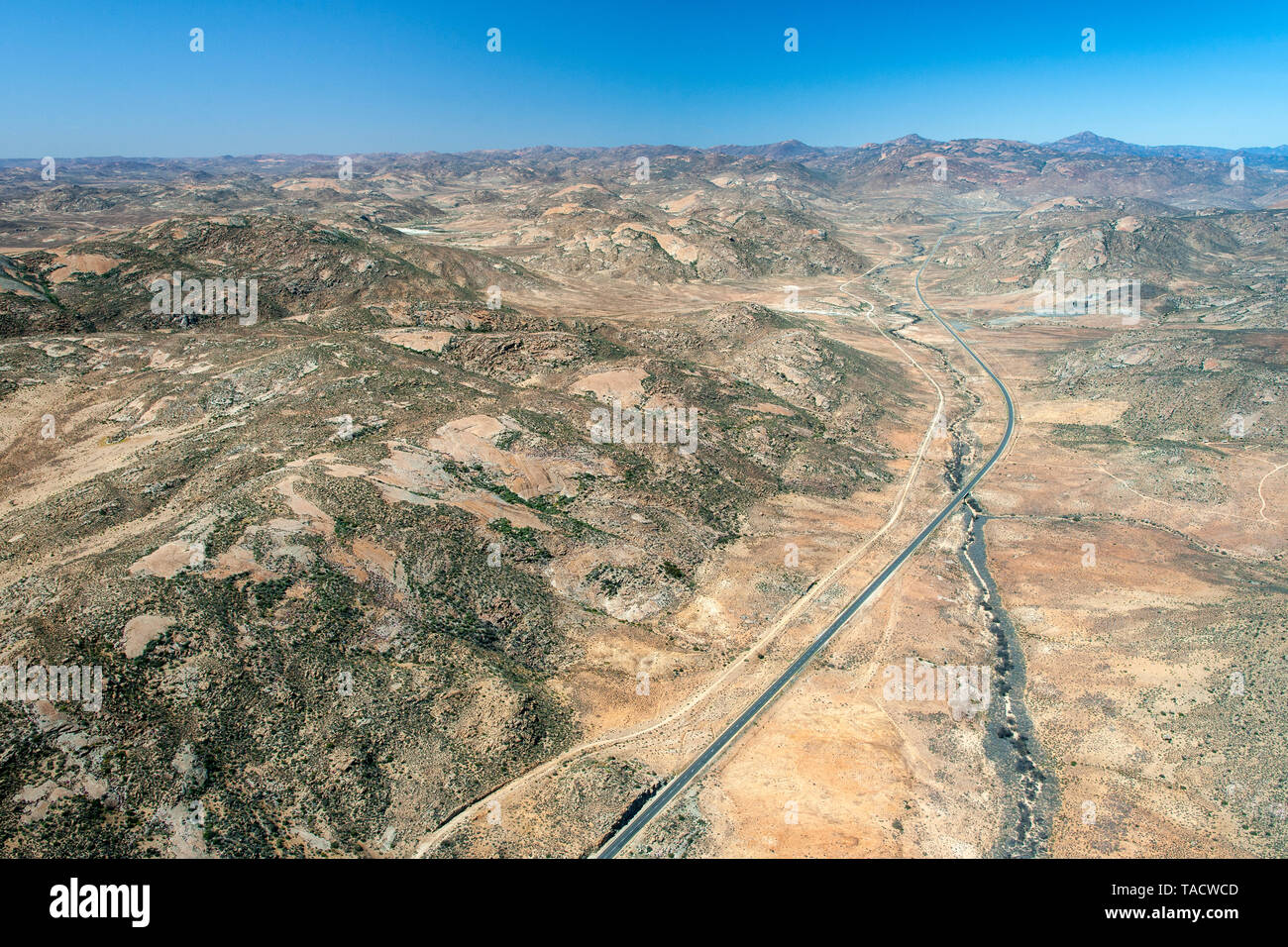 Aerial view of the N7 road just south of the town of Springbok in the ...