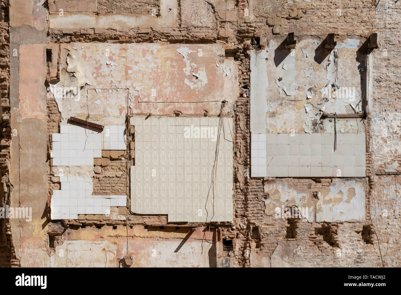 Texture in a wall of a demolished building in Spain. Old wall with ...