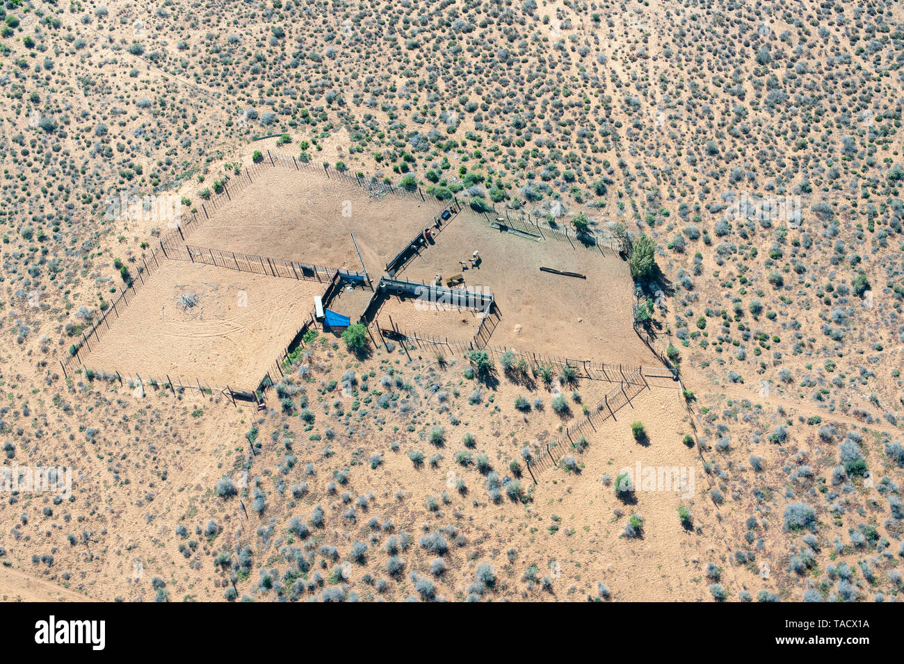 Aerial view of an animal enclosure on a farm in the Northern Cape ...