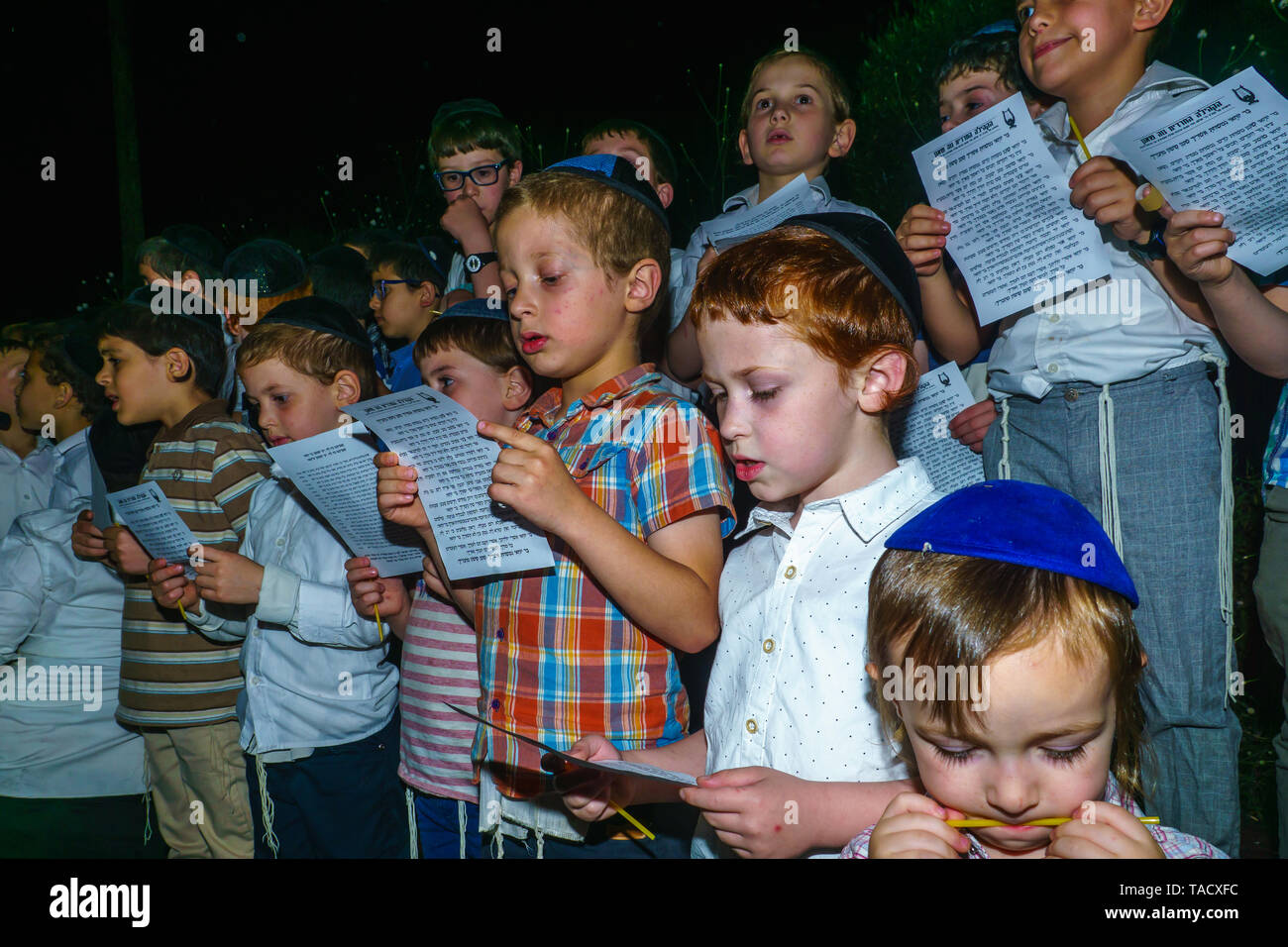 Haifa, Israel - May 22, 2019: Ultra-orthodox Jews kids sing to the ...