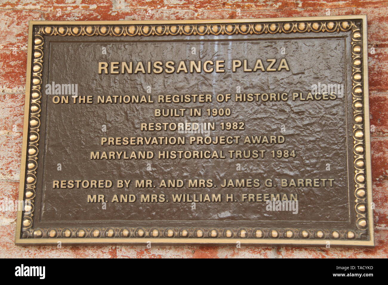 Informational plaque in the historical Renaissance Plaza in downtown ...