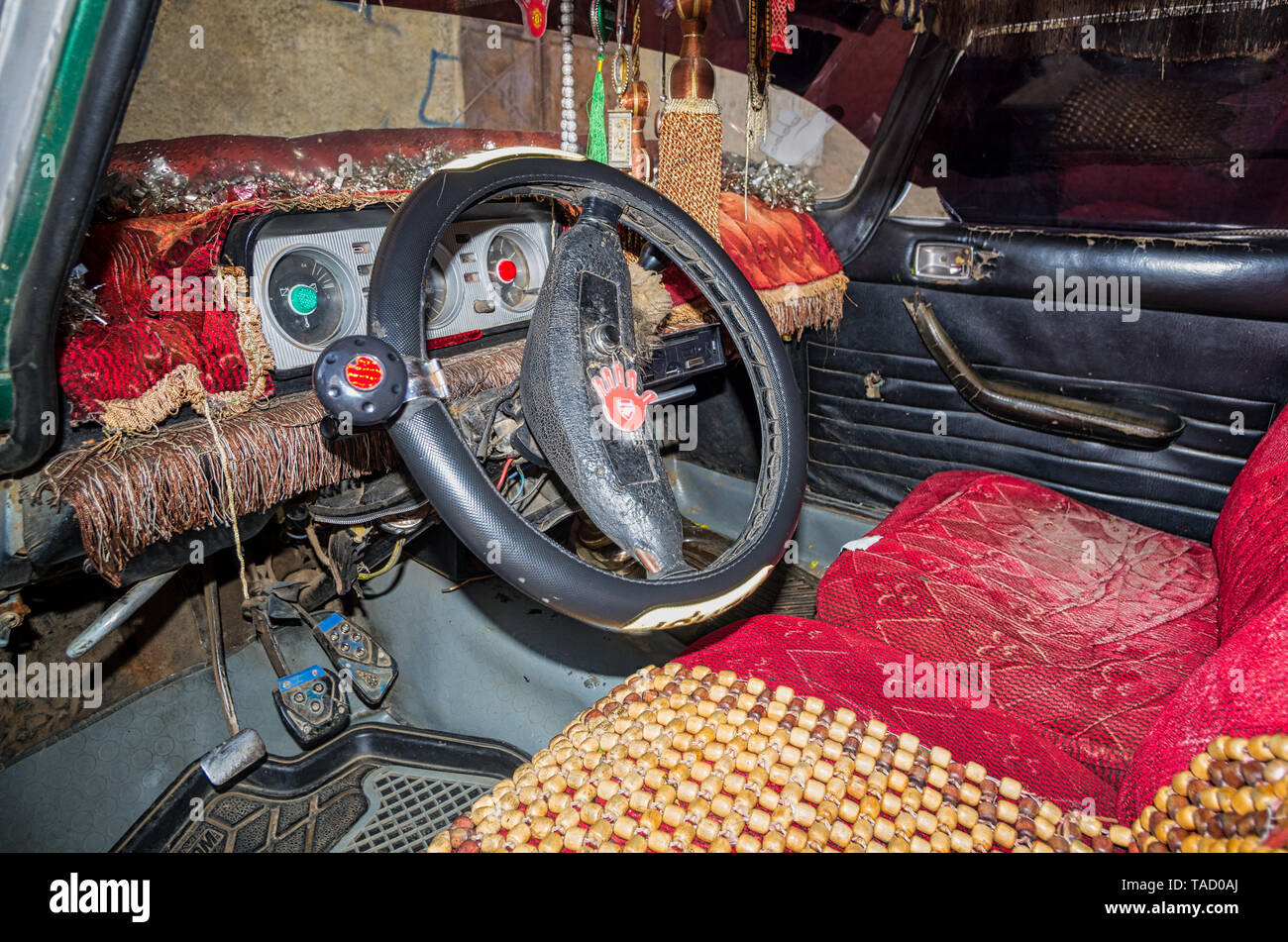 Front side of the interior an old car from the 60s poorly tunned Stock ...