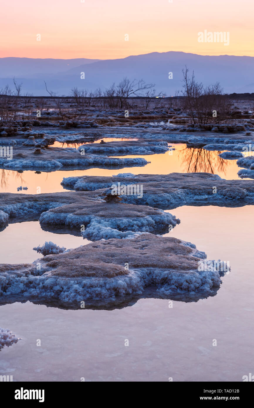 Dead Sea Israel sunrise morning salt portrait format landscape nature ...