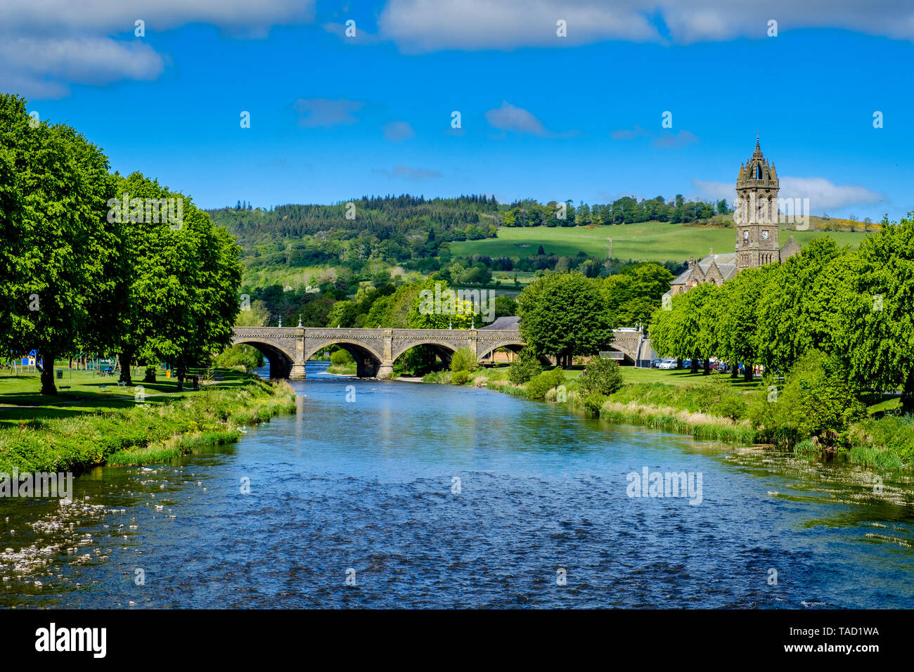 The River Tweed as it flows through the Scottish Borders town of ...