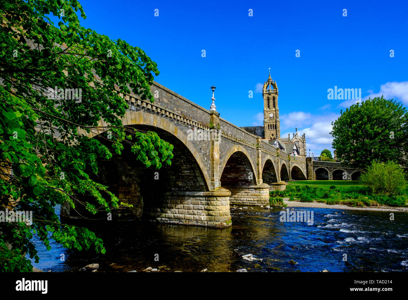 Bridge over the River Tweed in the borders town of Peebles, Scotland ...