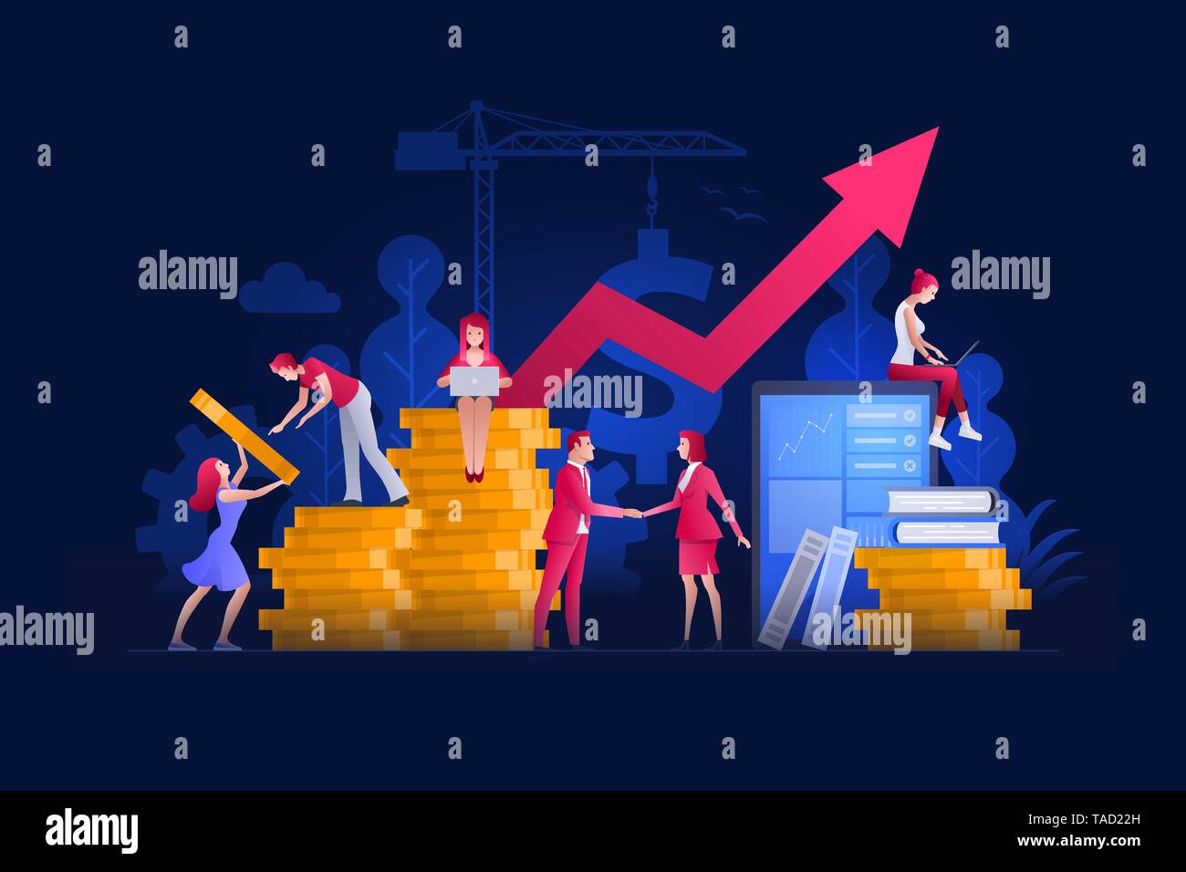 Vector illustration people are working on financial issues together on ...