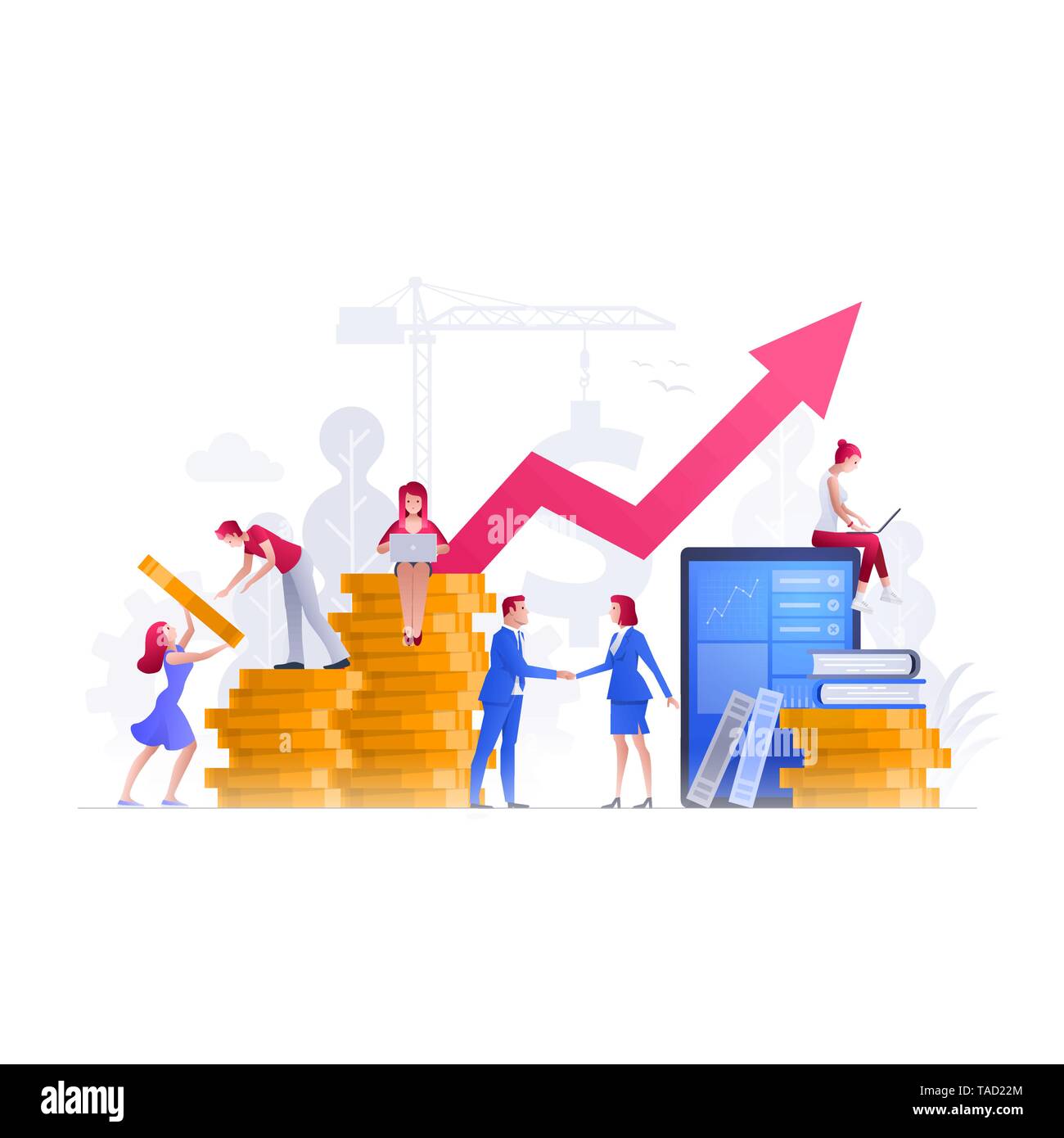 Vector illustration people are working on financial issues together on ...