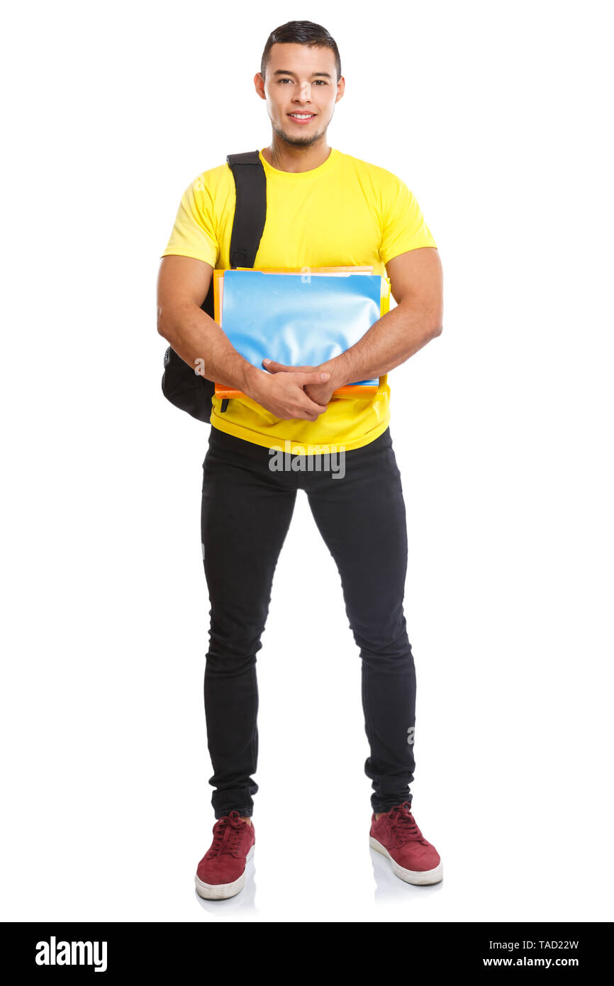 Student college young man full body portrait smiling people isolated on ...