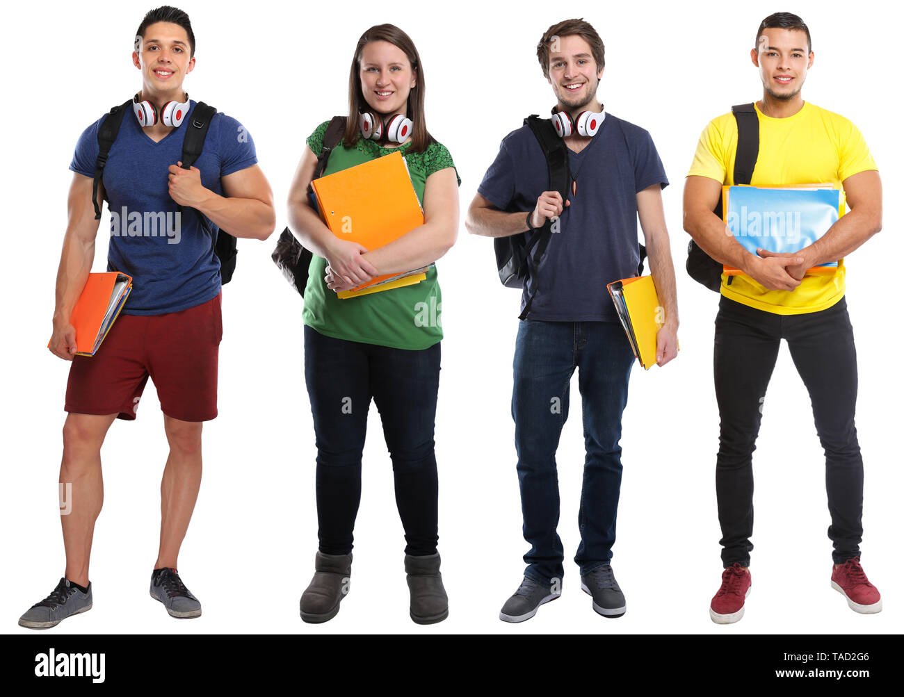 Group of students study education young people isolated on a white ...