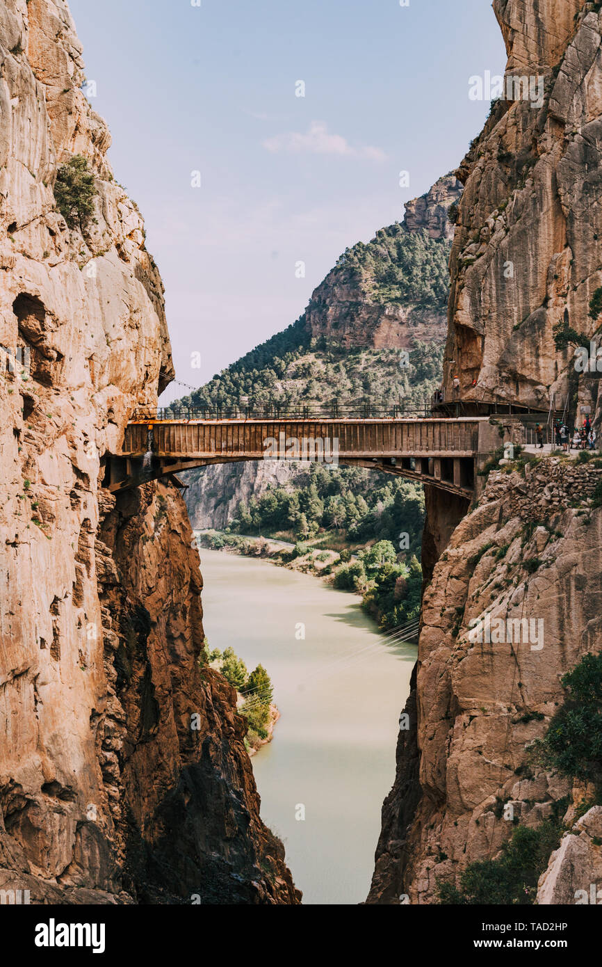 Bridge over de river among rock mountains in south of Spain Stock Photo ...