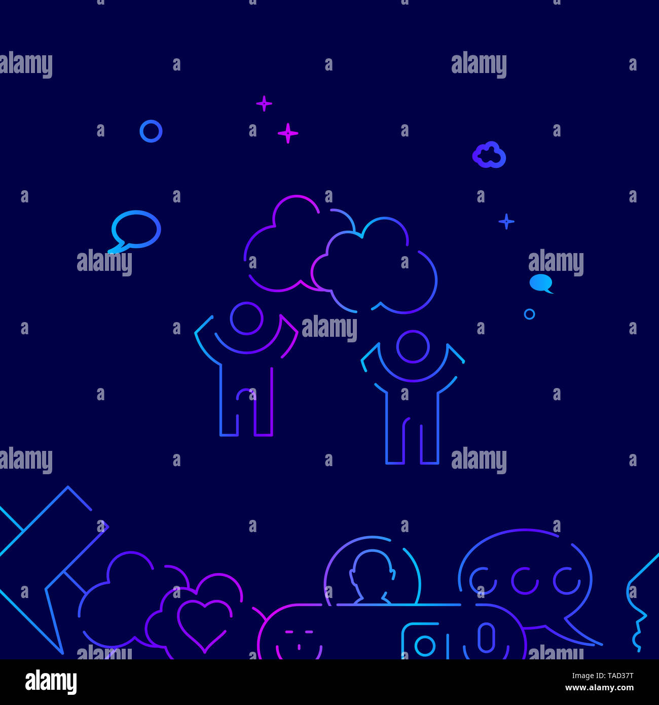 Two People Thinking Line Illustration. Dialogue, Chat Gradient Icon ...