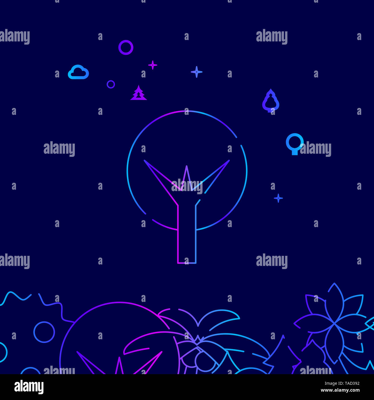 Round Tree Line Illustration. Wild Tree Gradient Icon, Symbol or ...