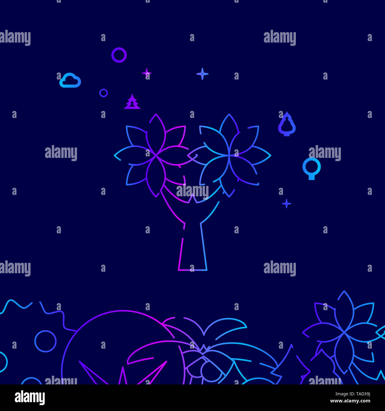 Exotic Deciduous Tree Line Illustration. Wild Tree Gradient Icon ...