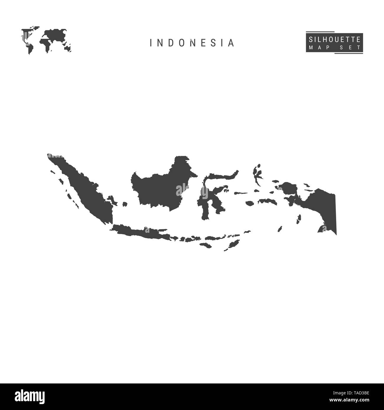 Indonesia Blank Map Isolated on White Background. High-Detailed Black ...