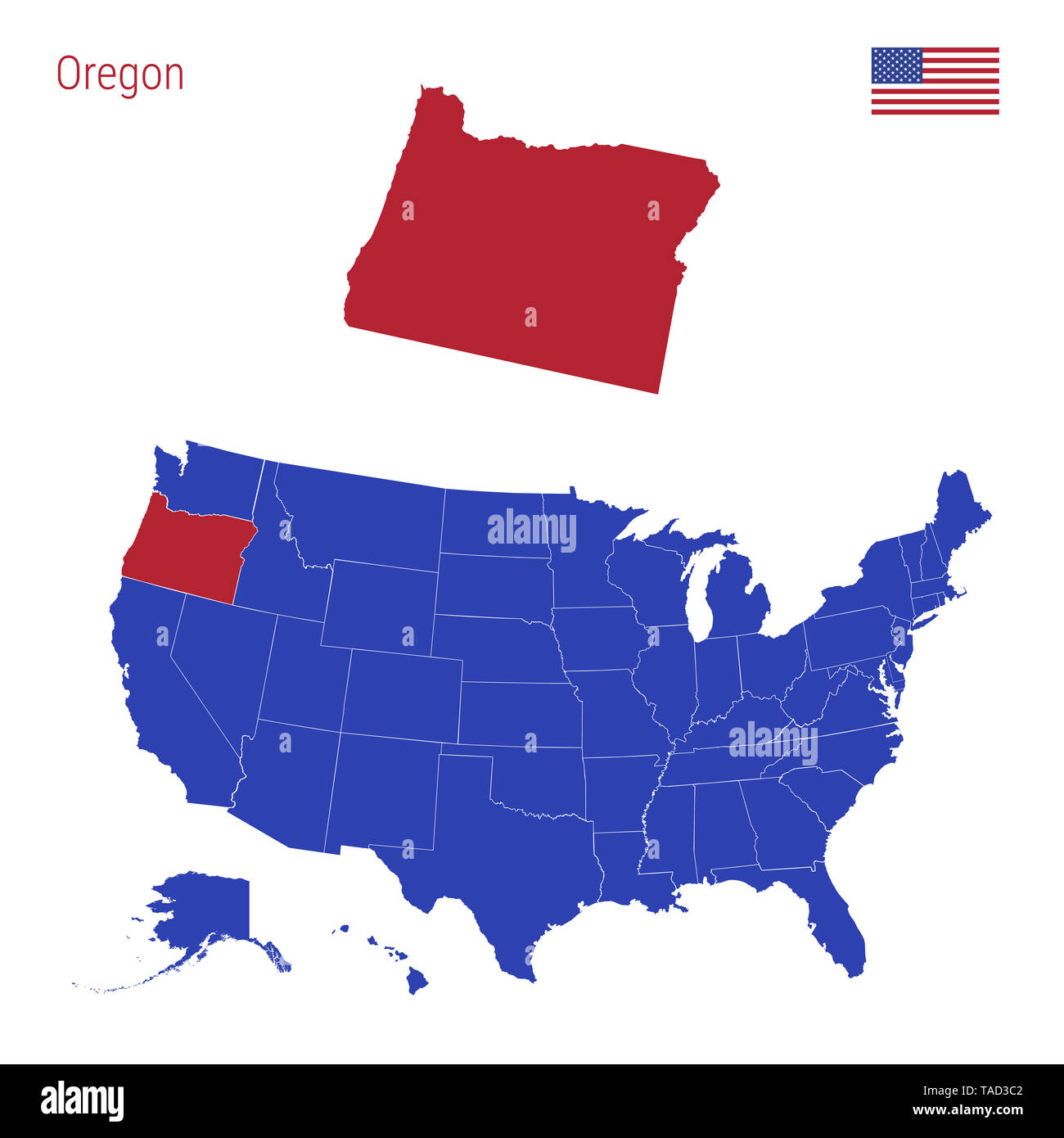 The State of Oregon is Highlighted in Red. Blue Map of the United ...