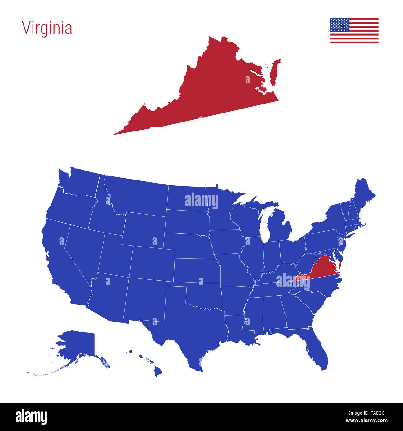 The State of Virginia is Highlighted in Red. Blue Map of the United ...