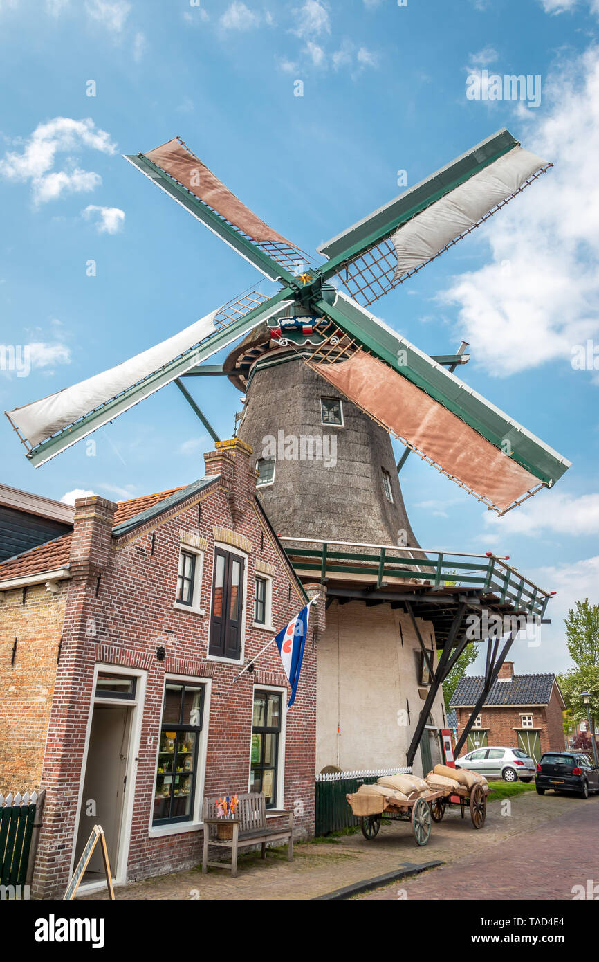 Old mill to grind grain in Woudsend a village in the Netherlands ...