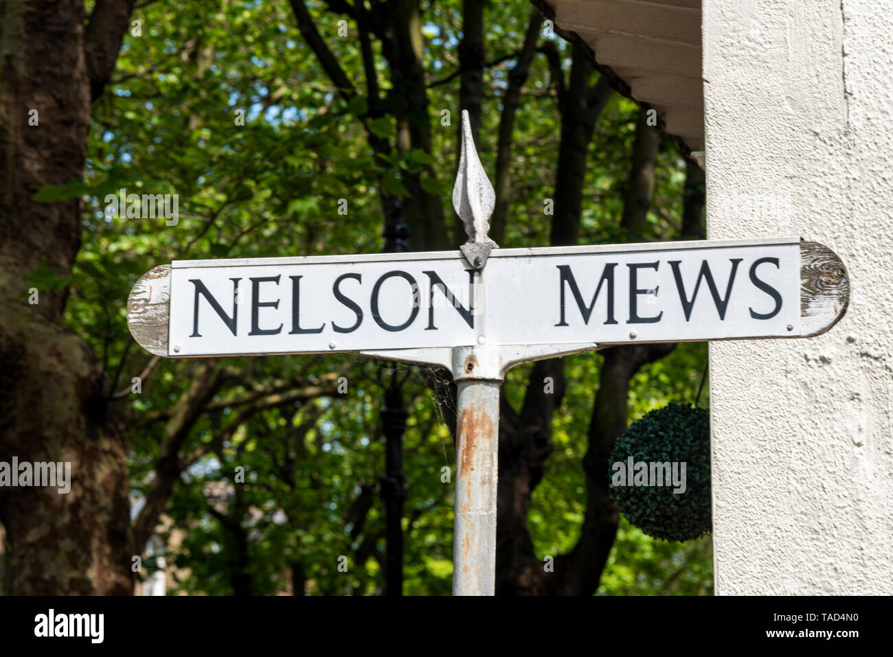Nelson Mews street sign signpost, old road sign sign post in Southend ...