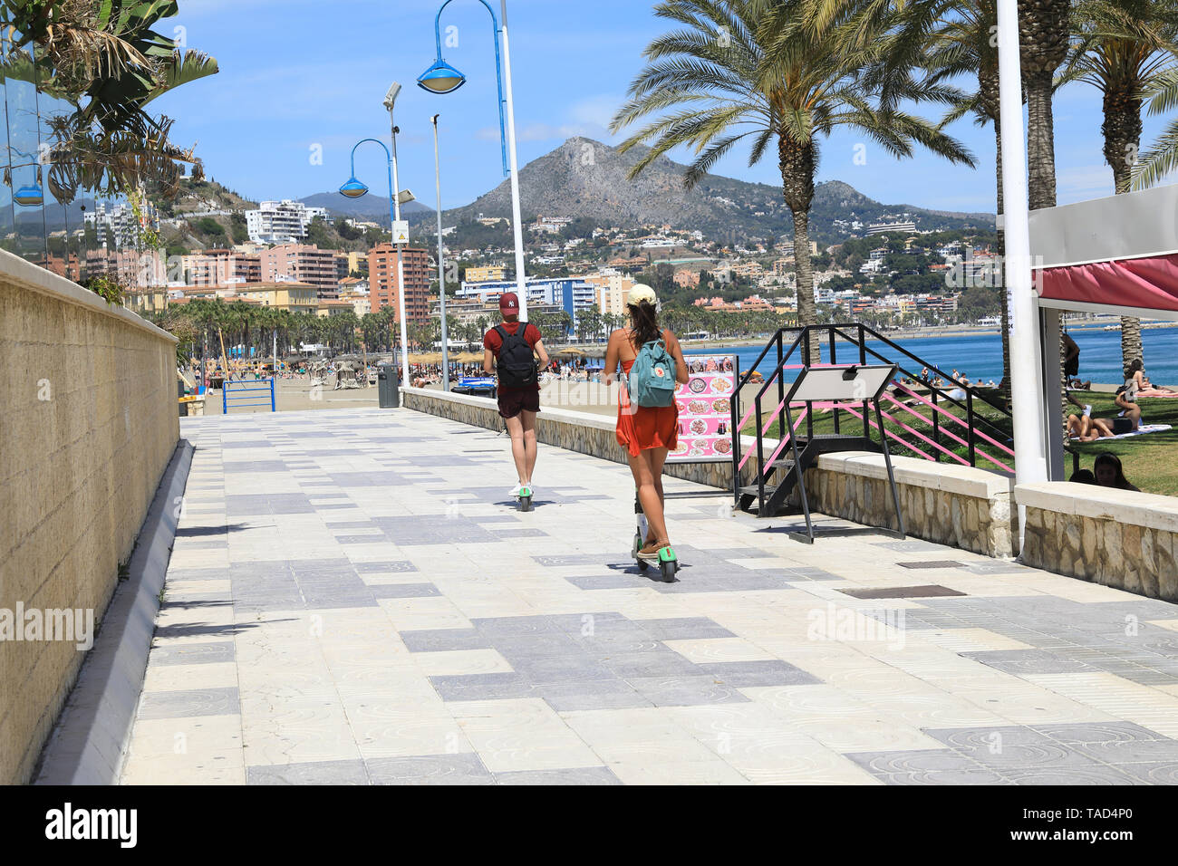 Promenade on Malagueta Beach in Malaga city, on the Costa del Sol, in ...