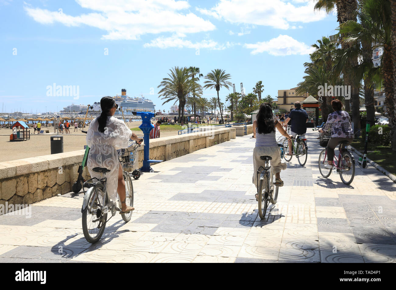 Promenade on Malagueta Beach in Malaga city, on the Costa del Sol, in ...