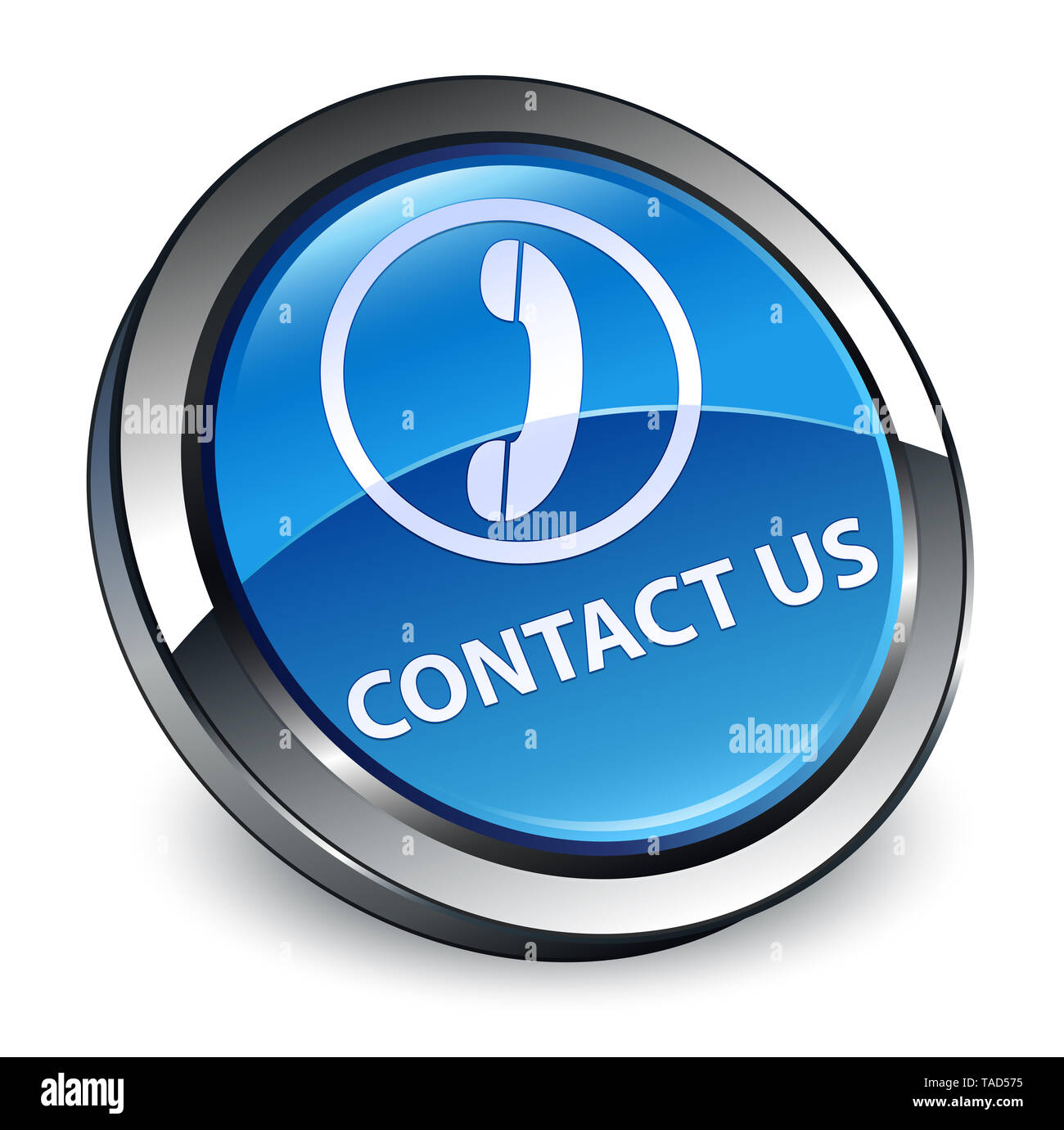 Contact us (phone icon) isolated on 3d blue round button abstract ...