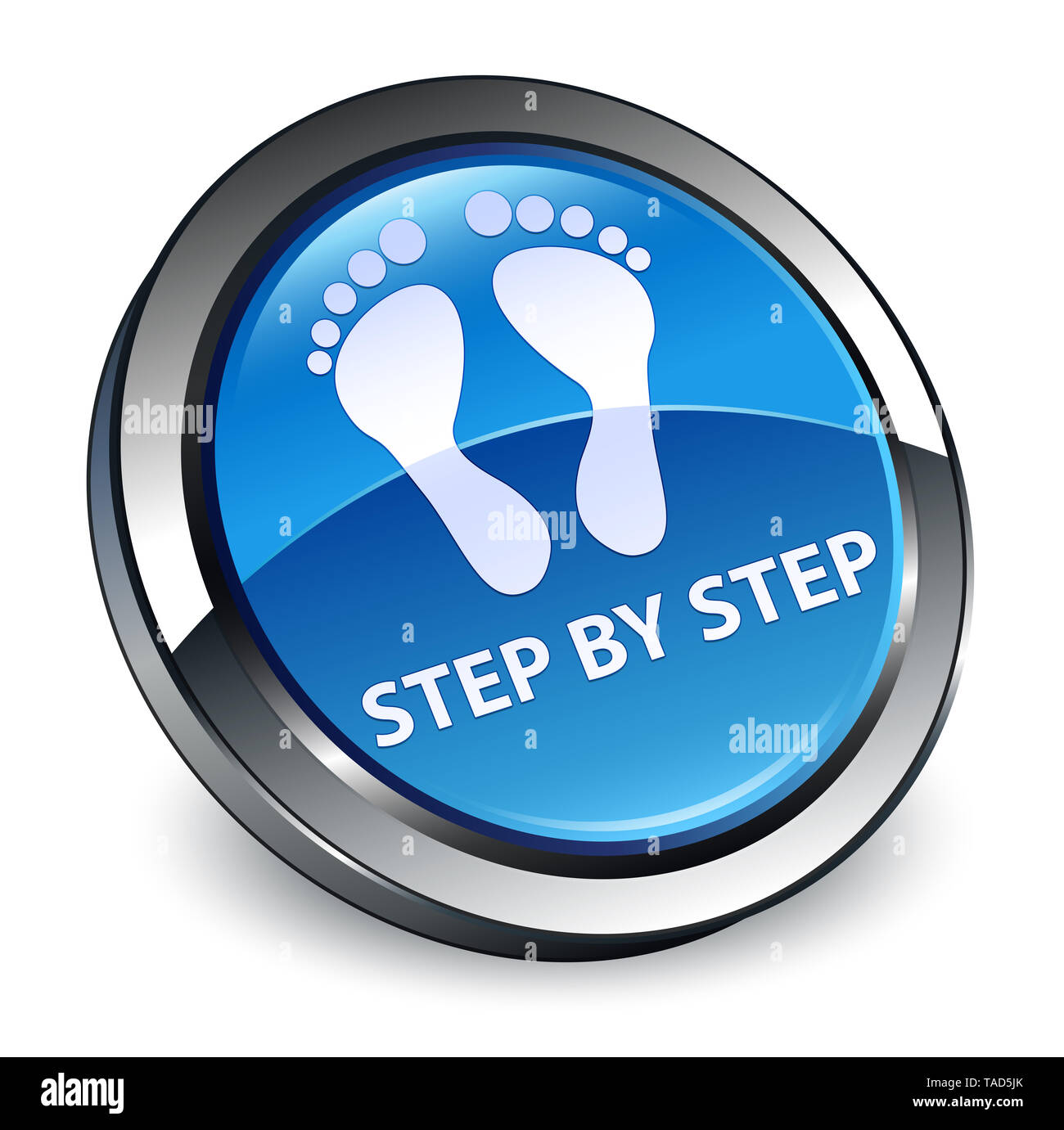 Step by step (footprint icon) isolated on 3d blue round button abstract ...