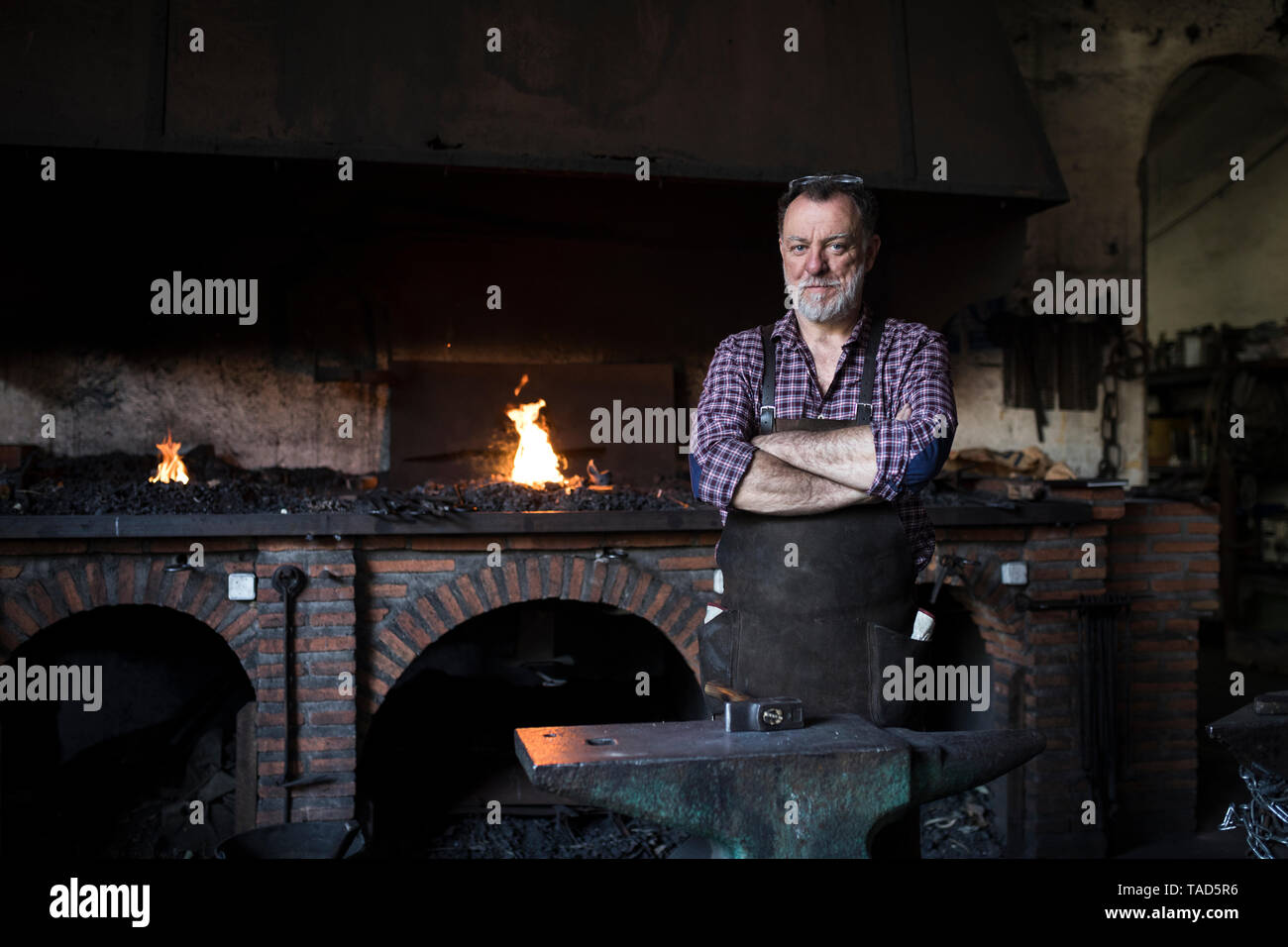 Portrait of confident blacksmith in his workshop Stock Photo - Alamy