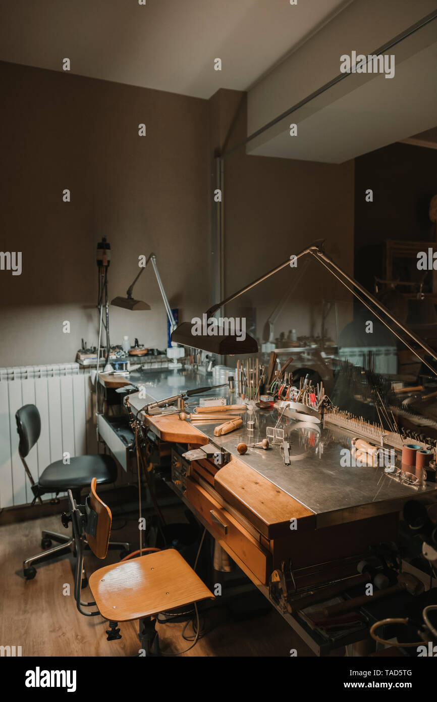 Interior of a jewellery making workshop Stock Photo - Alamy