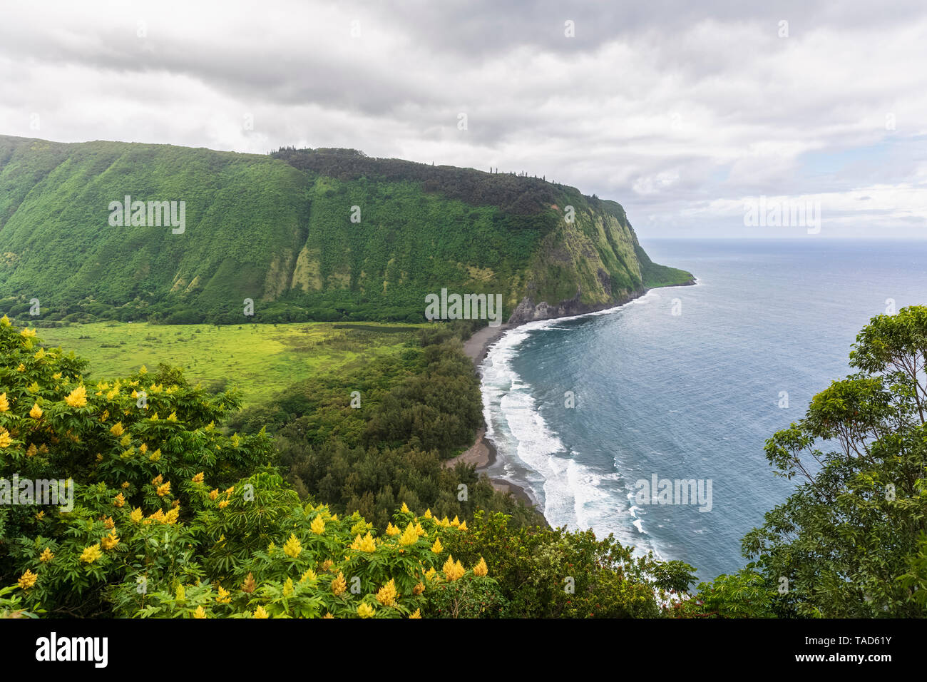 USA, Hawaii, Big Island, Waipio Valley, Waipi'o Black Sand Beach Stock ...