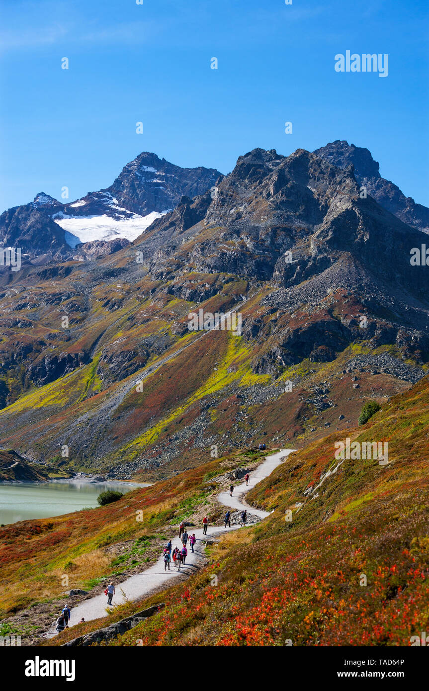 Austria, Vorarlberg, Bielerhoehe, Silvretta Reservoir, trail Stock ...