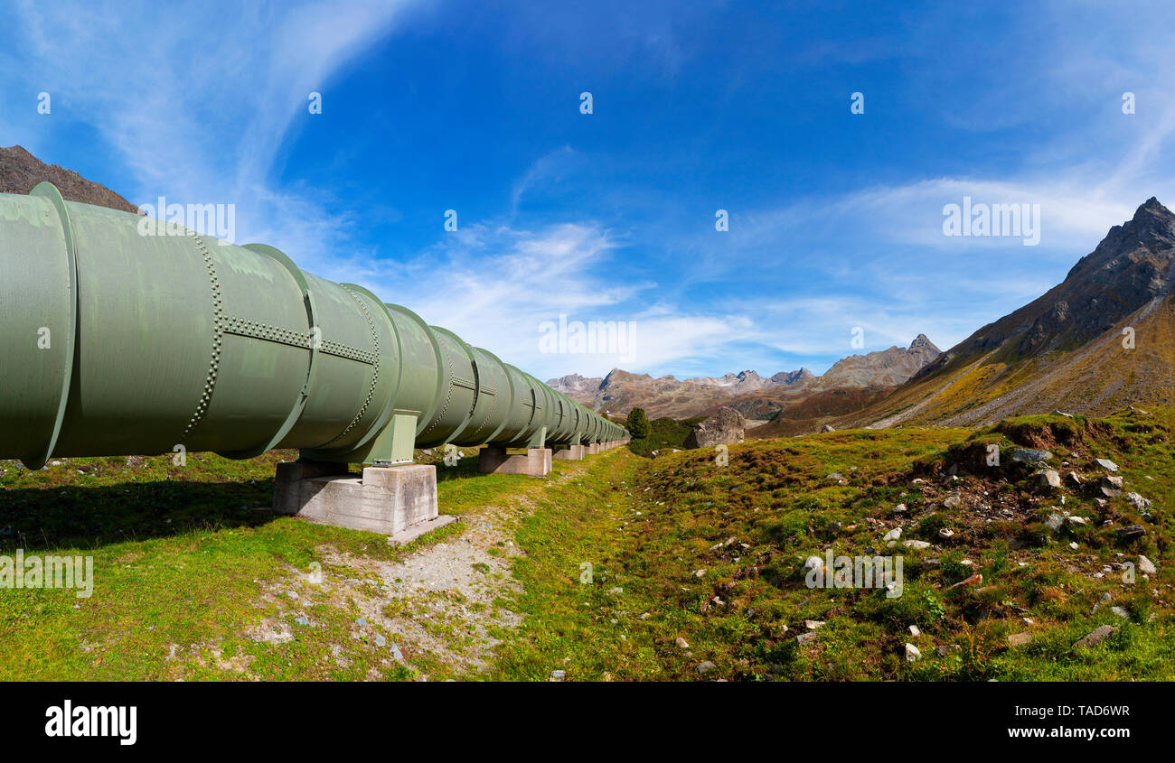 Austria, Vorarlberg, Bielerhoehe, Silvretta, water pipeline Stock Photo ...