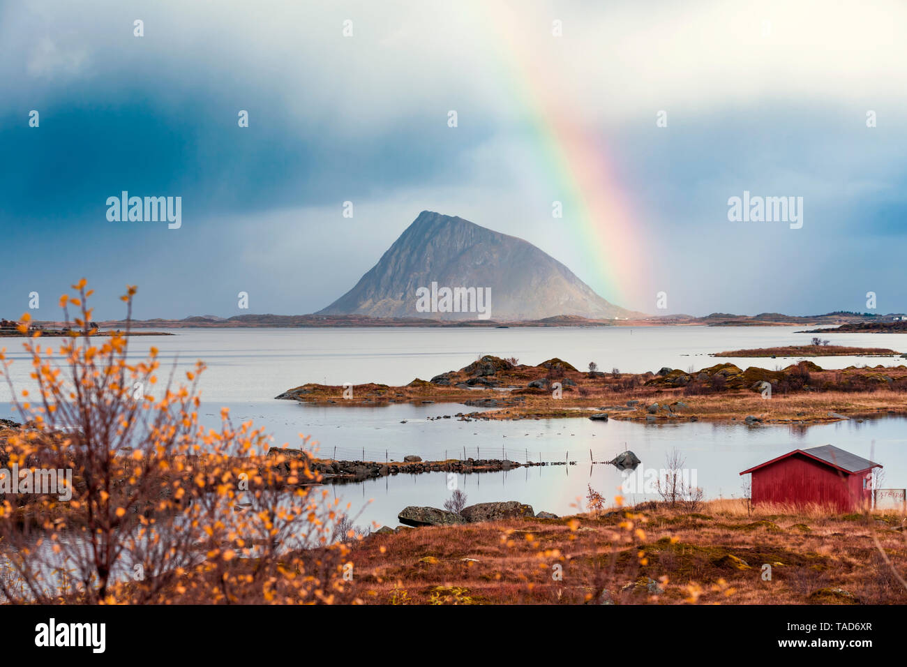 Norway, Lofoten Islands, coast and rainbow Stock Photo - Alamy