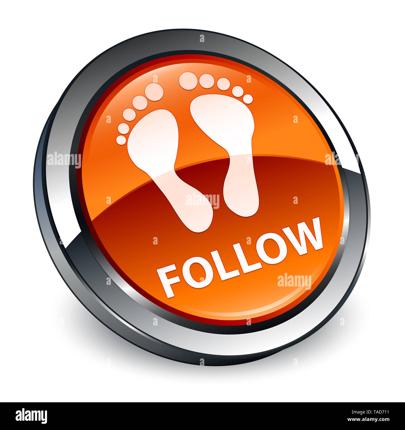 Follow (footprint icon) isolated on 3d brown round button abstract ...