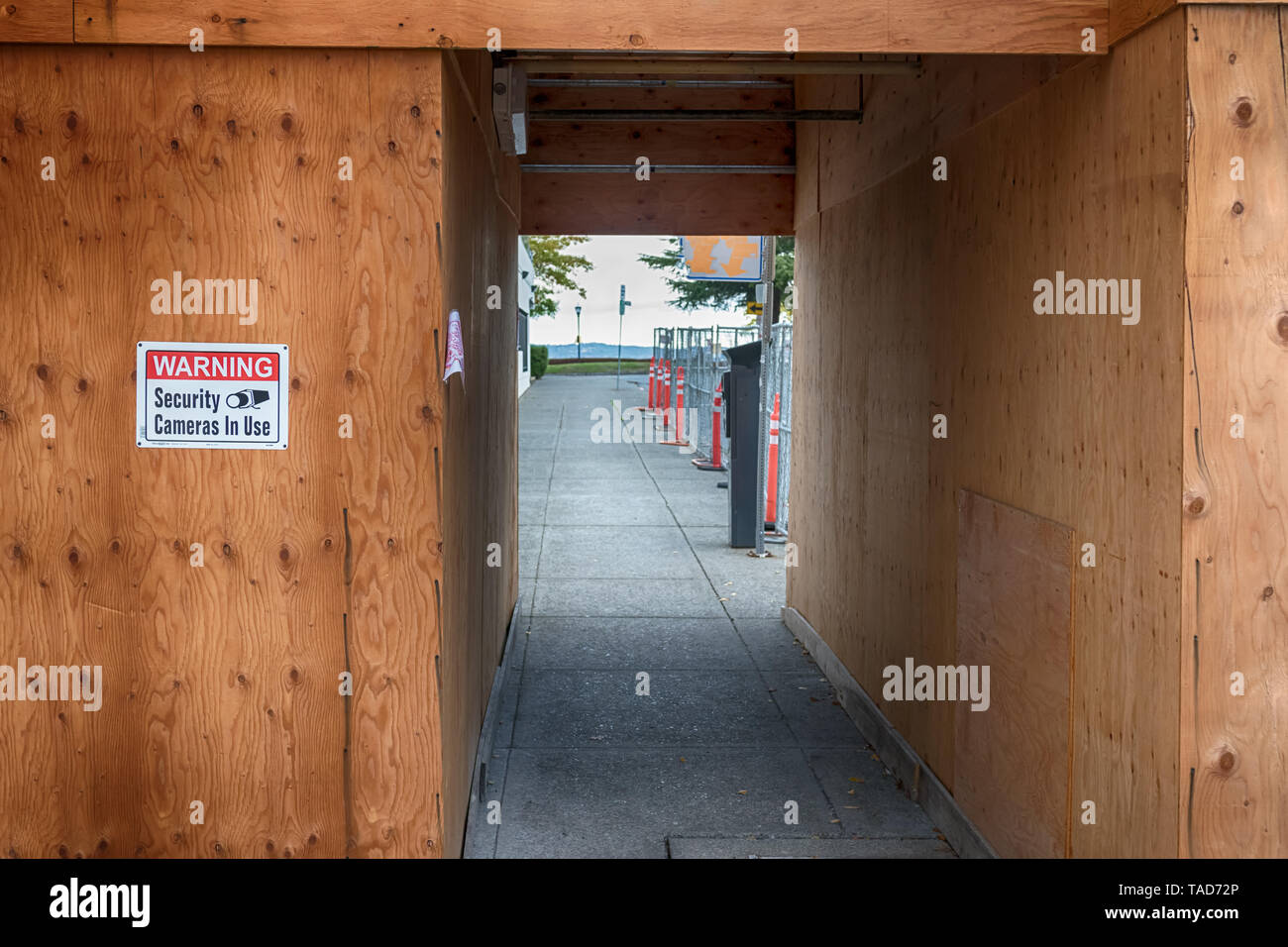 Warning security cameras in use sign near building construction Stock ...