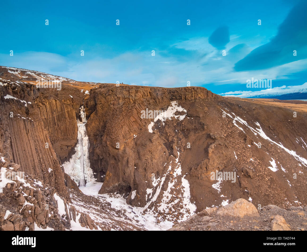 Iceland, Litlanesfoss waterfall frozen in winter Stock Photo - Alamy