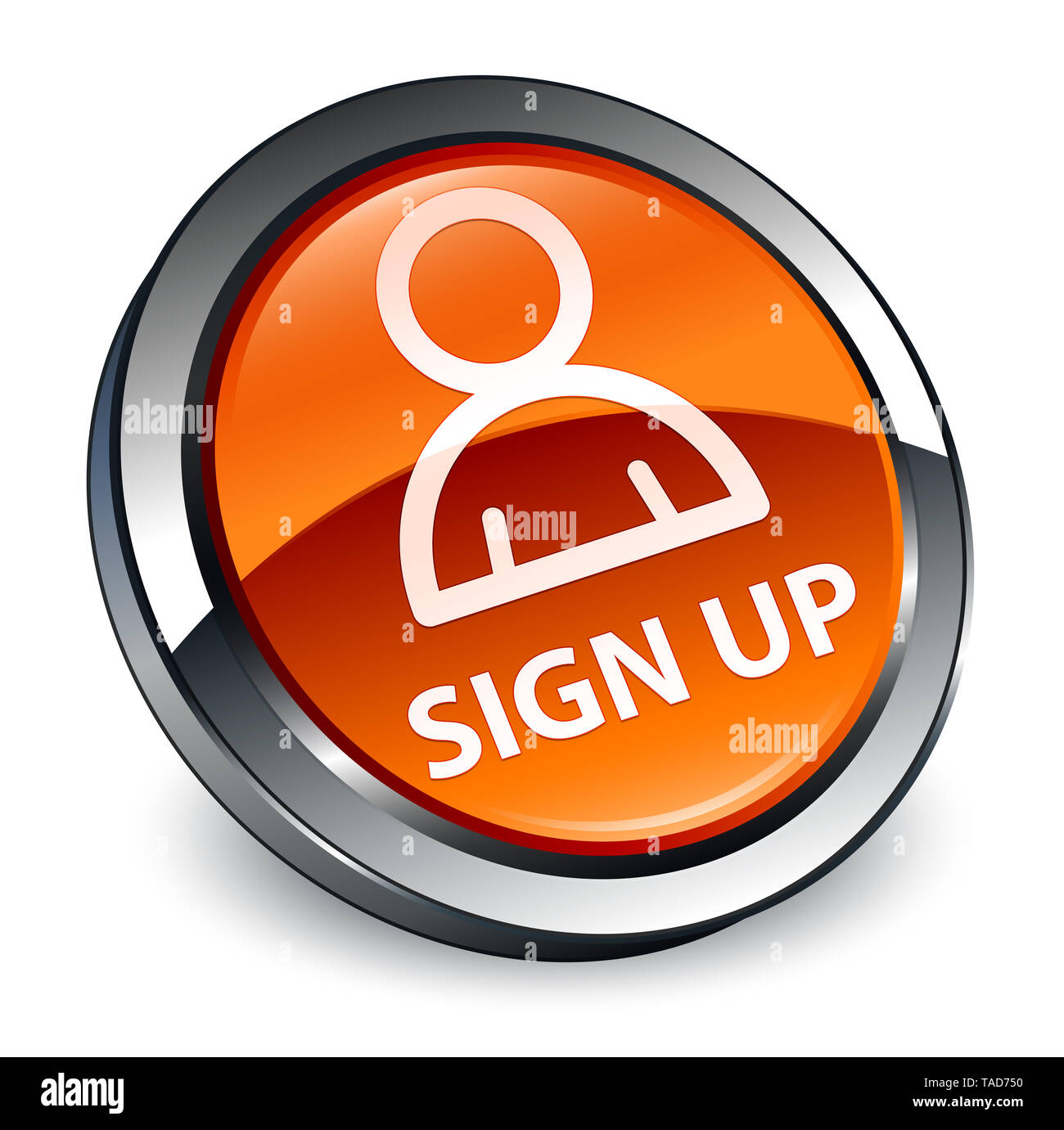 Sign up (member icon) isolated on 3d brown round button abstract ...