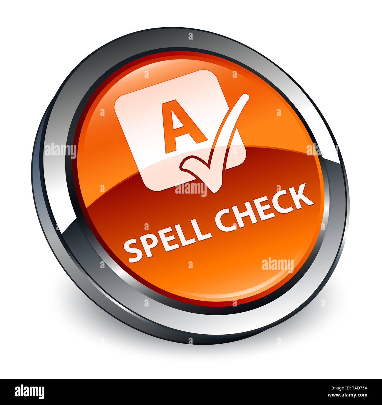 Spell check isolated on 3d brown round button abstract illustration ...