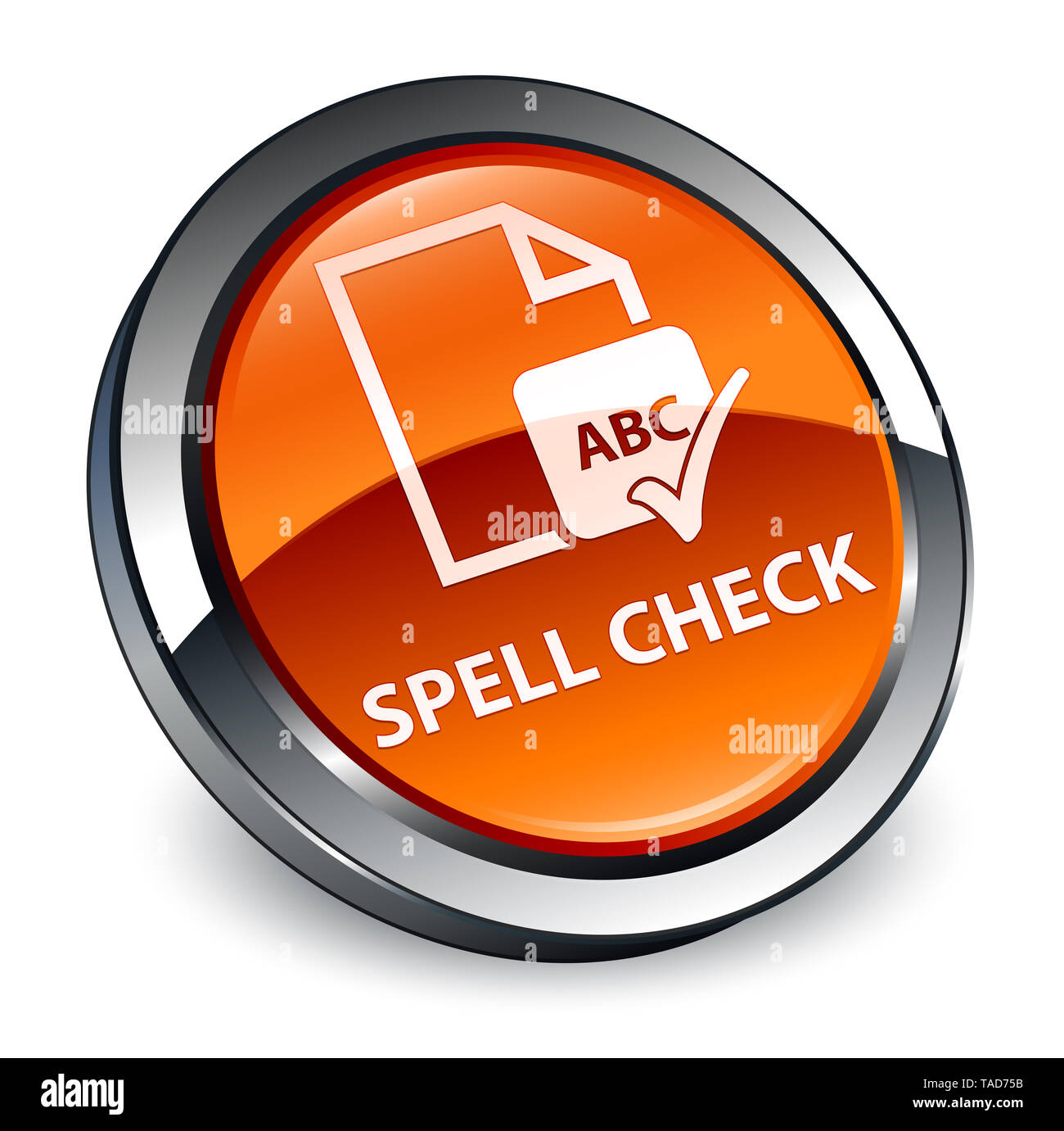 Spell check document isolated on 3d brown round button abstract ...