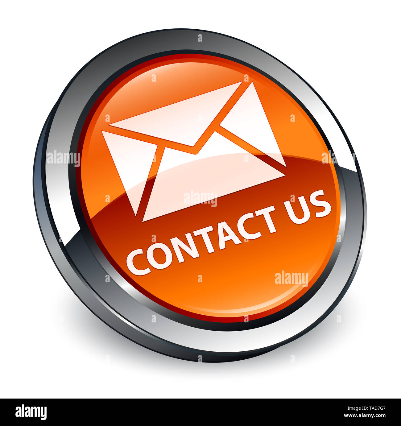 Contact us (email icon) isolated on 3d brown round button abstract ...