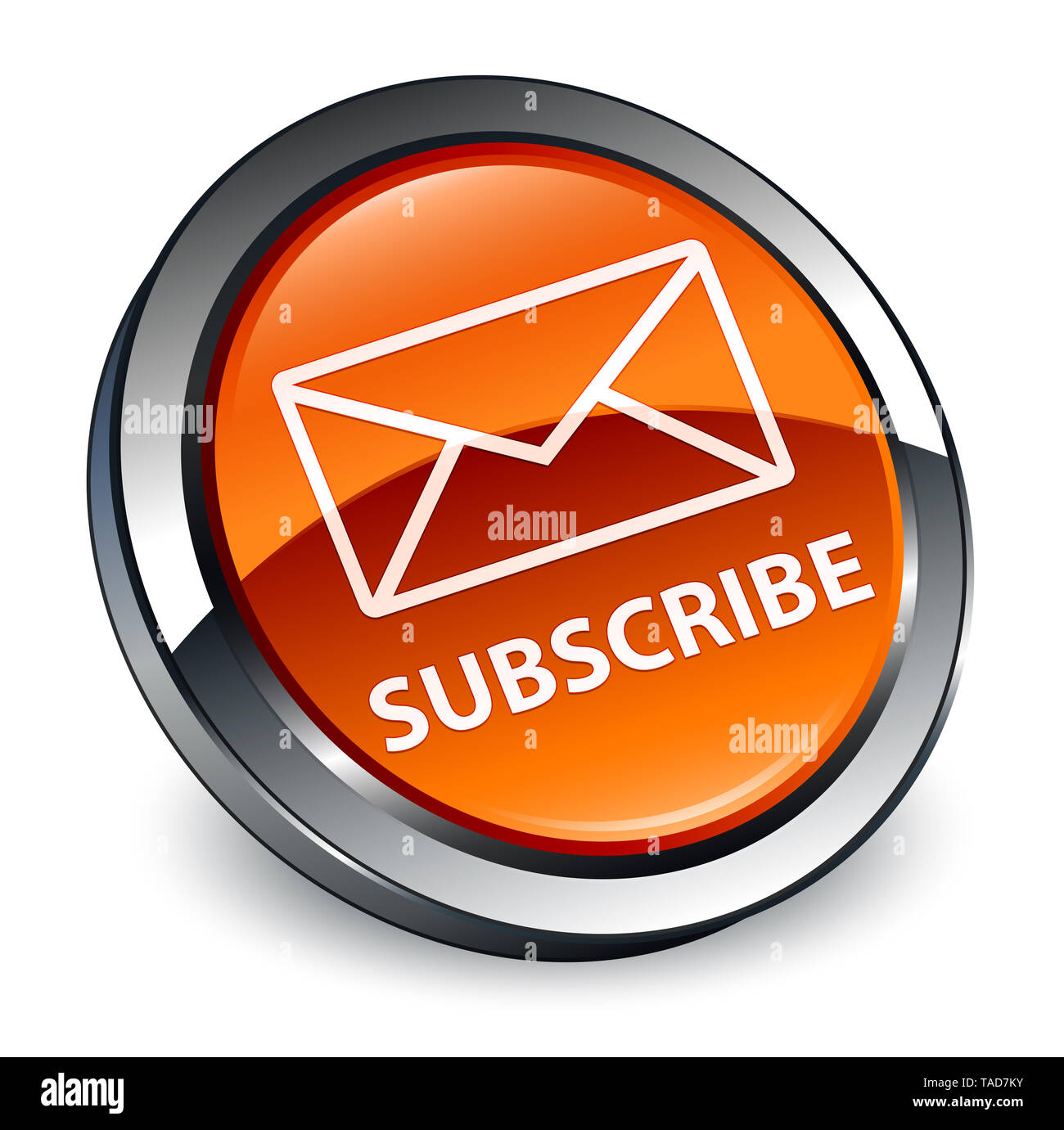 Subscribe (email icon) isolated on 3d brown round button abstract ...