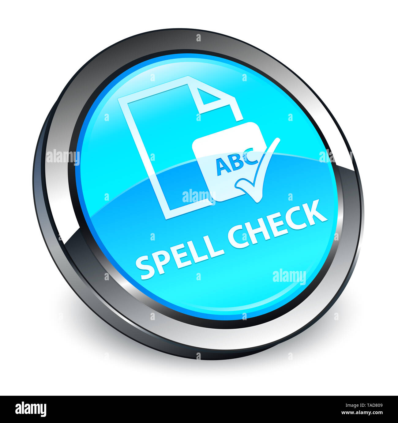 Spell check document isolated on 3d cyan blue round button abstract ...