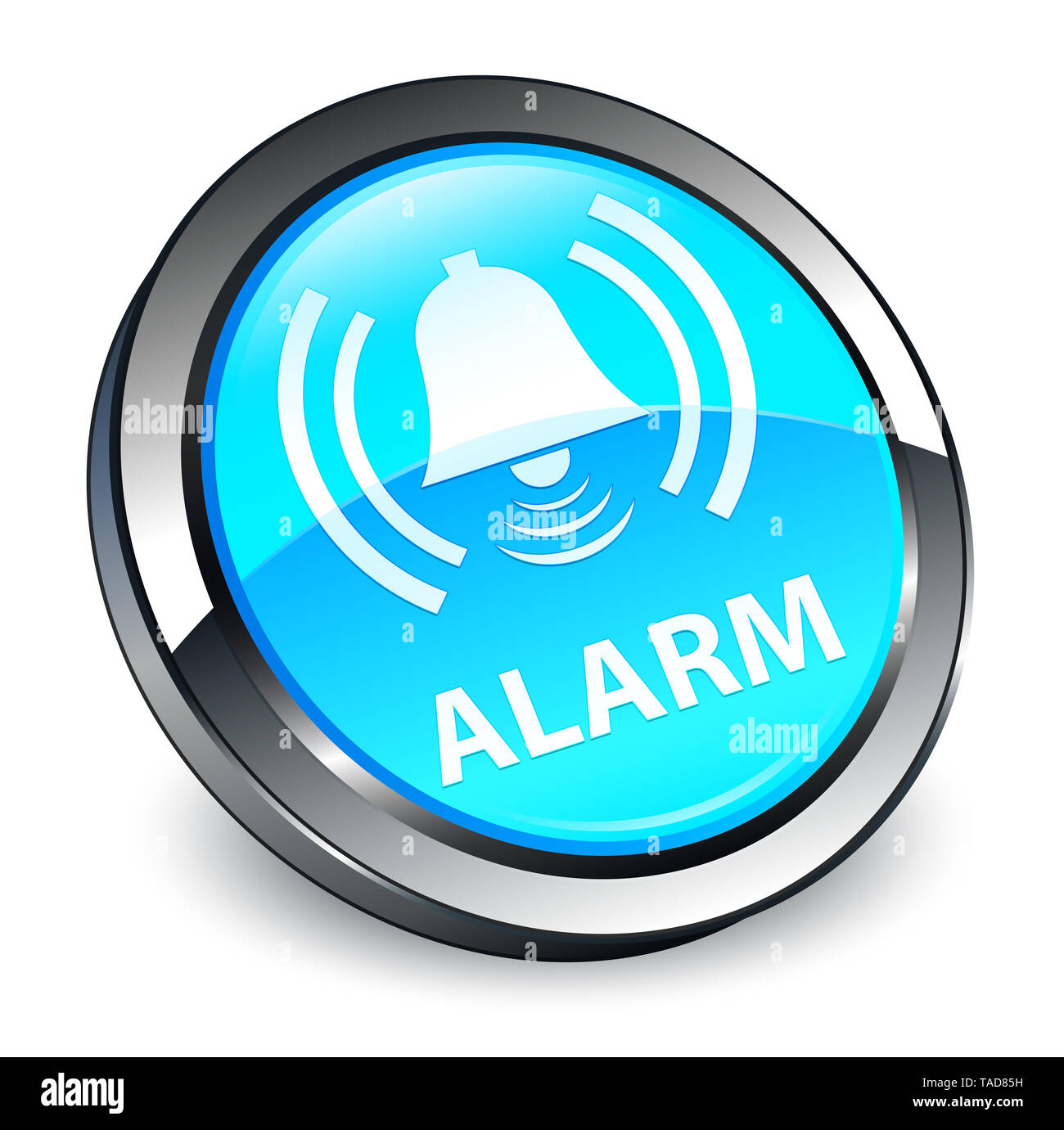 Alarm (bell icon) isolated on 3d cyan blue round button abstract ...