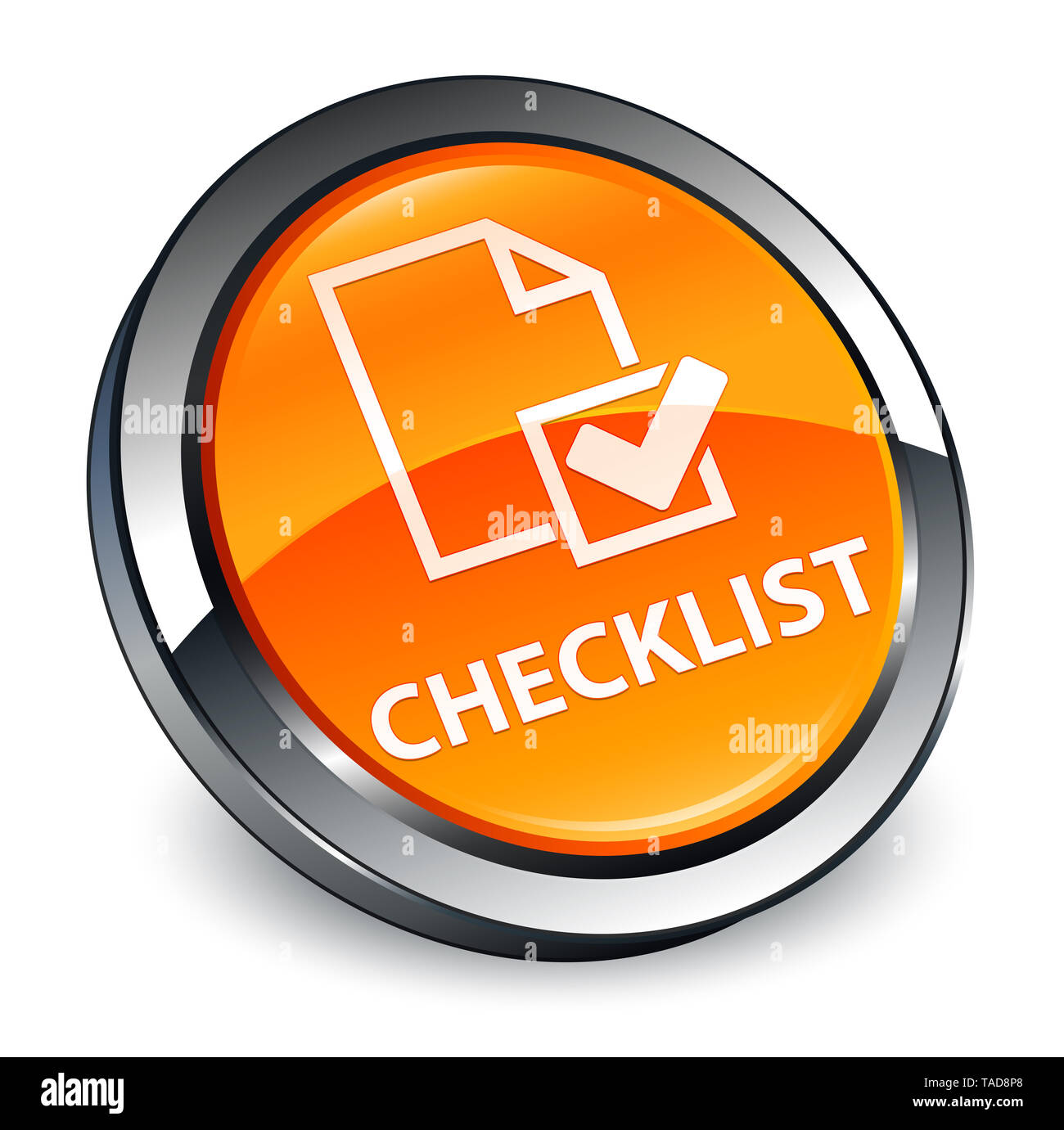 Checklist isolated on 3d orange round button abstract illustration ...