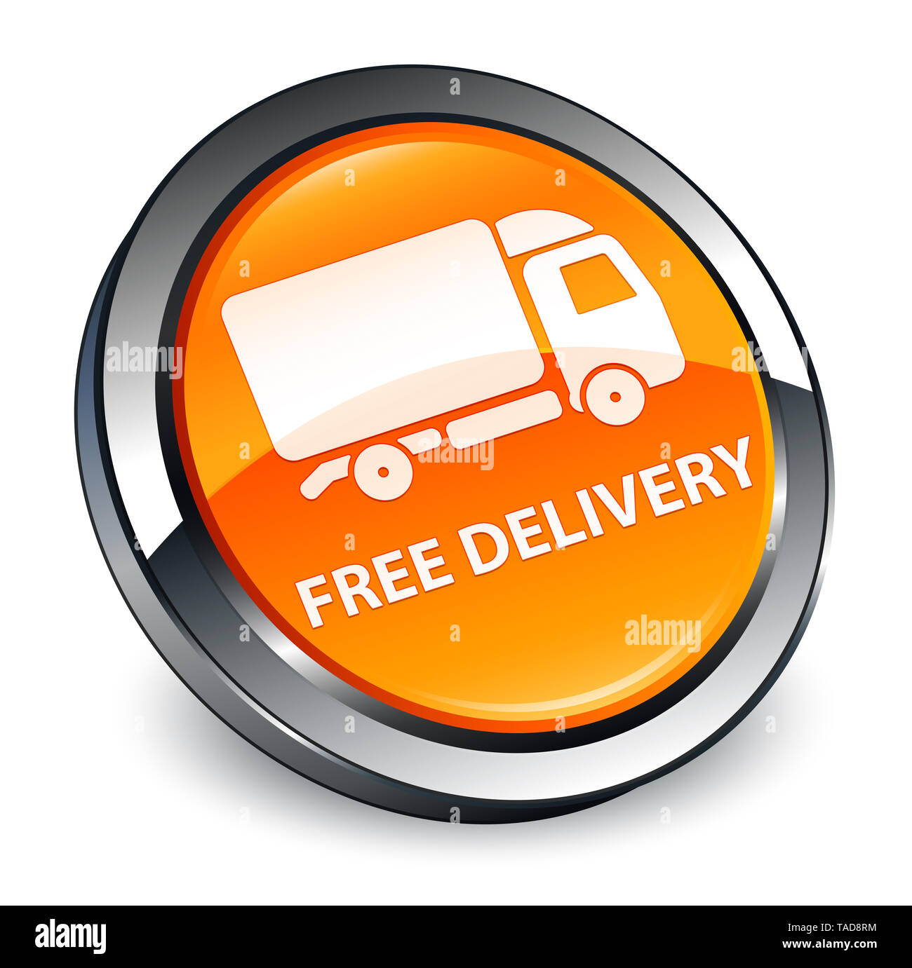 Free delivery isolated on 3d orange round button abstract illustration ...