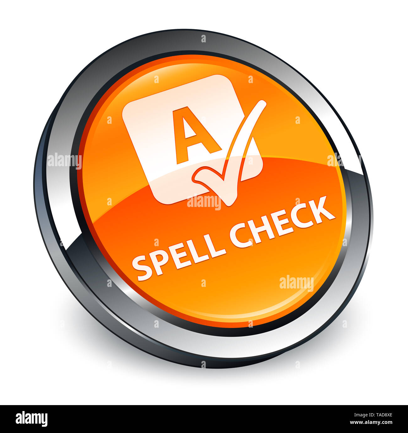 Spell check isolated on 3d orange round button abstract illustration ...