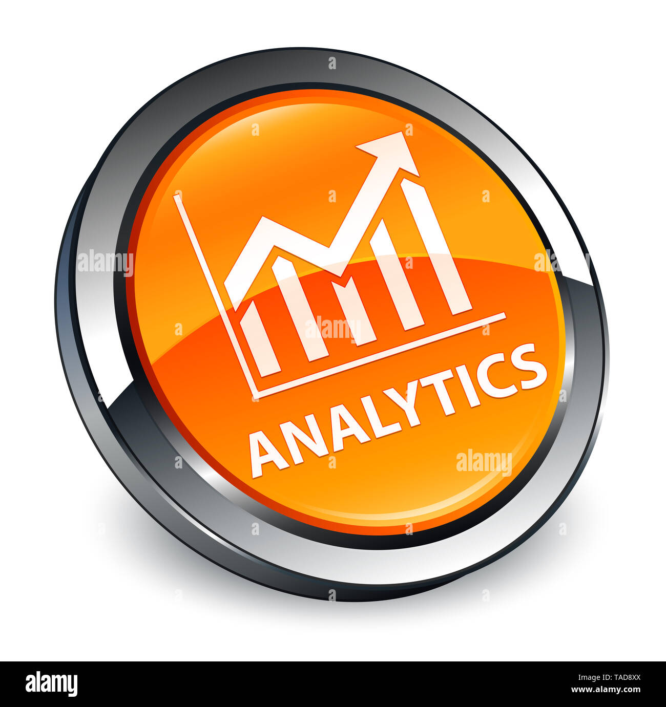 Analytics (statistics icon) isolated on 3d orange round button abstract ...