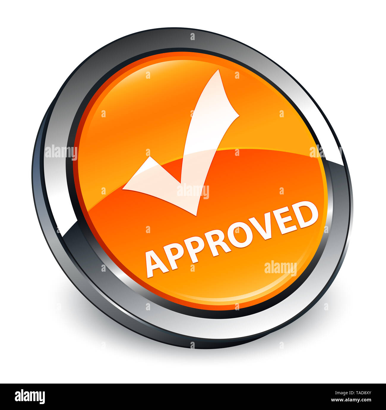 Approved (validate icon) isolated on 3d orange round button abstract ...