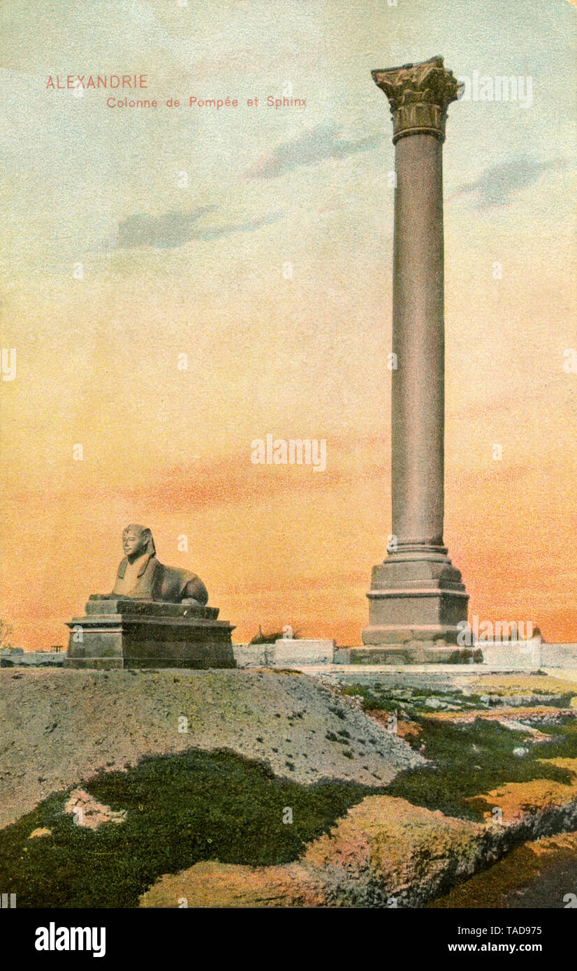 Alexandria: Pompeius Column and Sphinx , (postcard Stock Photo - Alamy