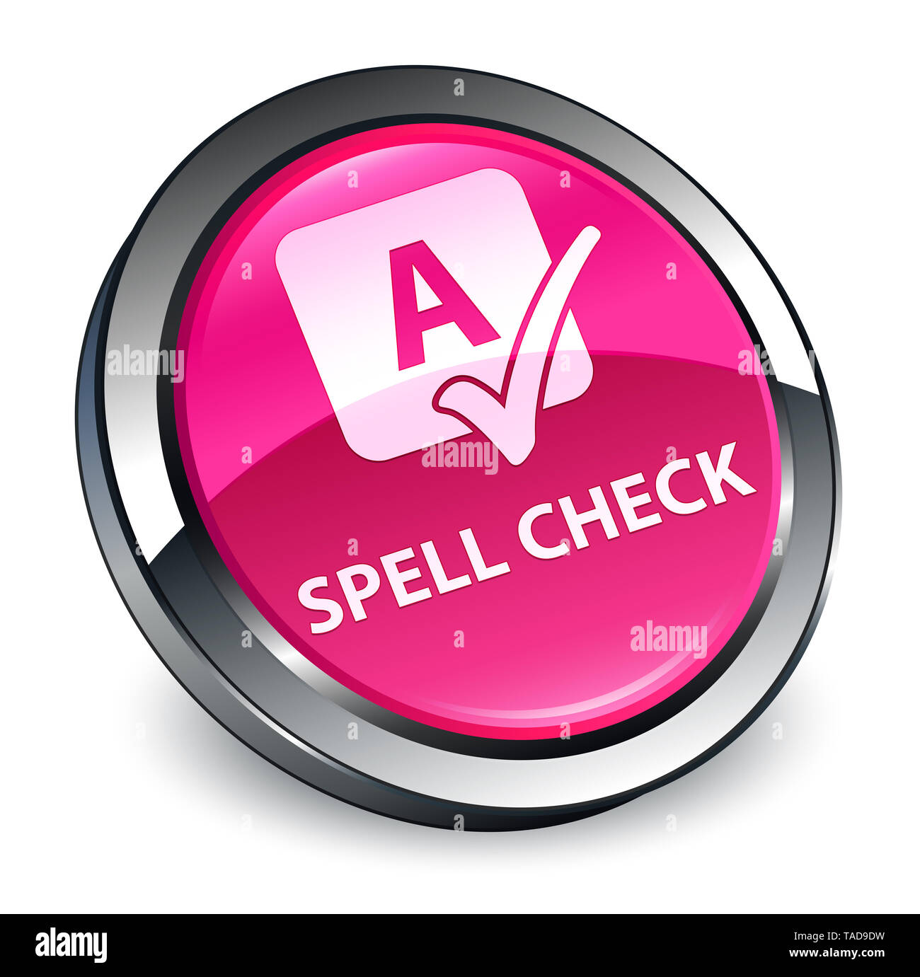 Spell check isolated on 3d pink round button abstract illustration ...
