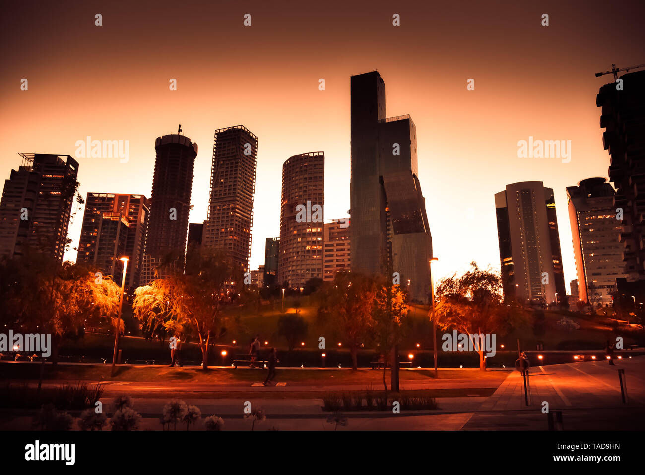 Aerial view of Santa Fe Mexico buildings and skyscrapers with mountain ...